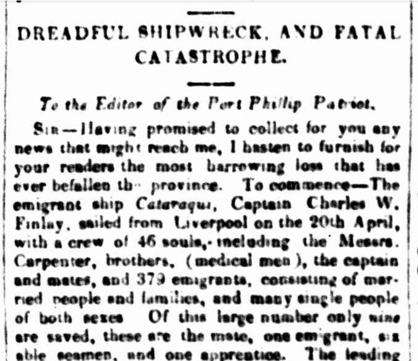 The Cataraqui: Australia’s deadliest shipwreck – 1845. – Tales from the ...